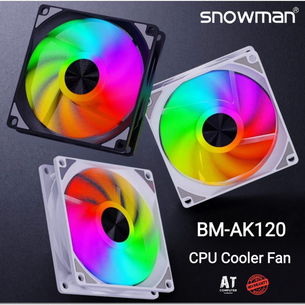 Cooling Fan (พัดลมเคส) SNOWMAN BM-AK120 RGB/ARGB B&W 4Pin PWM/5V 3pin ...