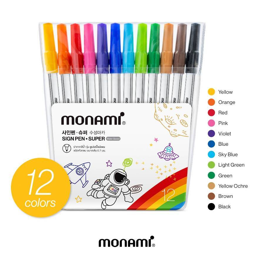 ปากกาสีน้ำ Monami Sign Pen SUPERบรรจุ 12แท่ง/แพ็ค จำนวน 1แพ็ค พร้อมส่ง ...