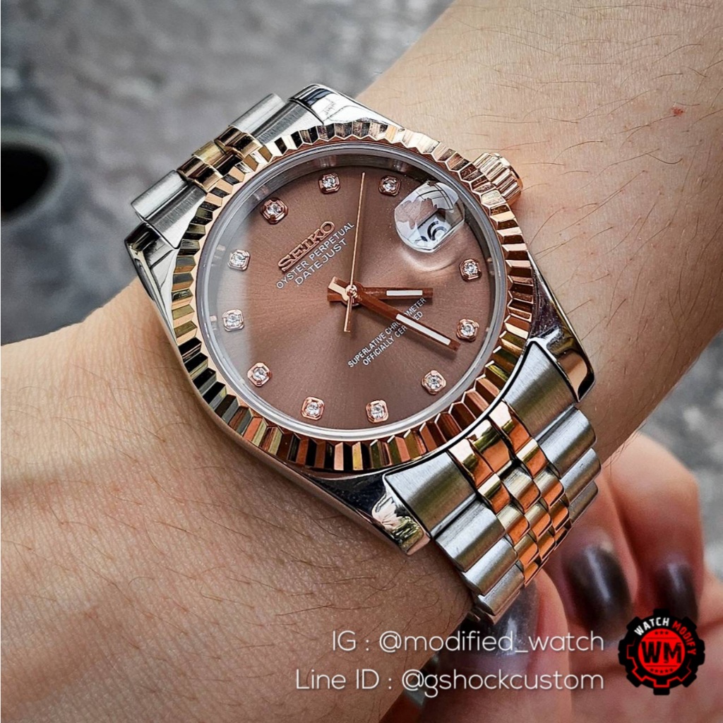 SeikoMod Datejust TwoTone Rosegold Chocolate Diamond dial 36MM | Shopee ...