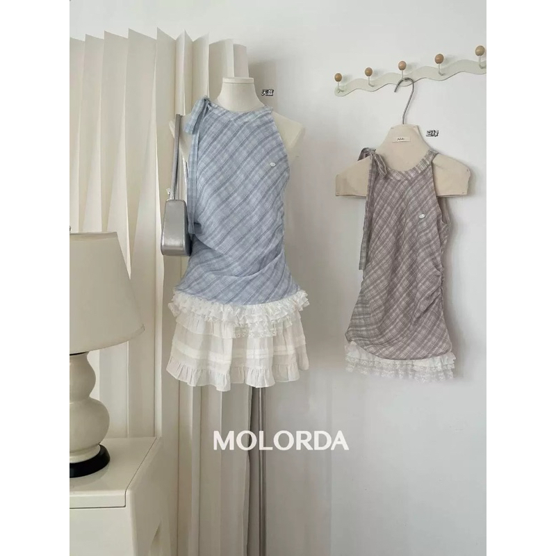 molorda เสื้อแขนกุดผูกคอแต่งชายระบาย | Shopee Thailand