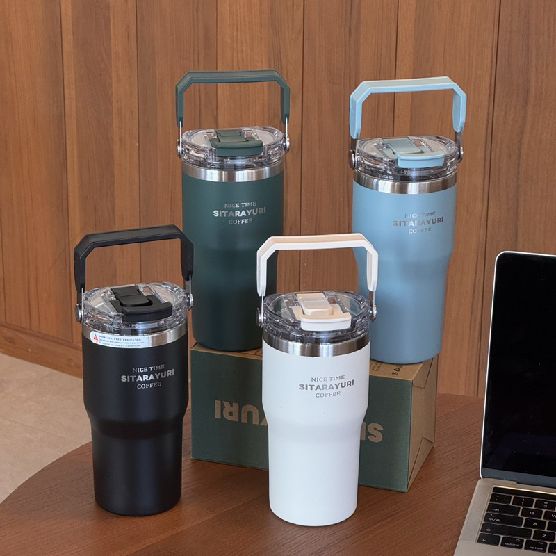SITARAYURI แก้วเก็บความเย็นแบบพกพา ฝาใช้งานได้2แบบแก้วเก็บความร้อนและเย็นสแตนเลส316 พร้อมหูจับ ...