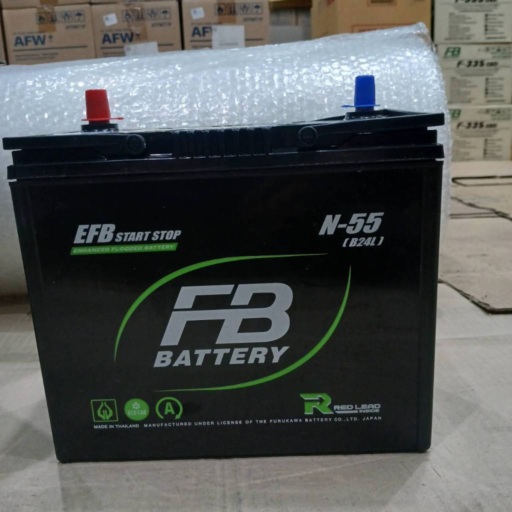 แบตเตอรี่รถยนต์ FB รุ่น N55 / EFB 55 Ah. พร้อมใช้ ไม่ต้องเติมน้ำ สำหรับรถเก๋งที่มีระบบ ISS ...