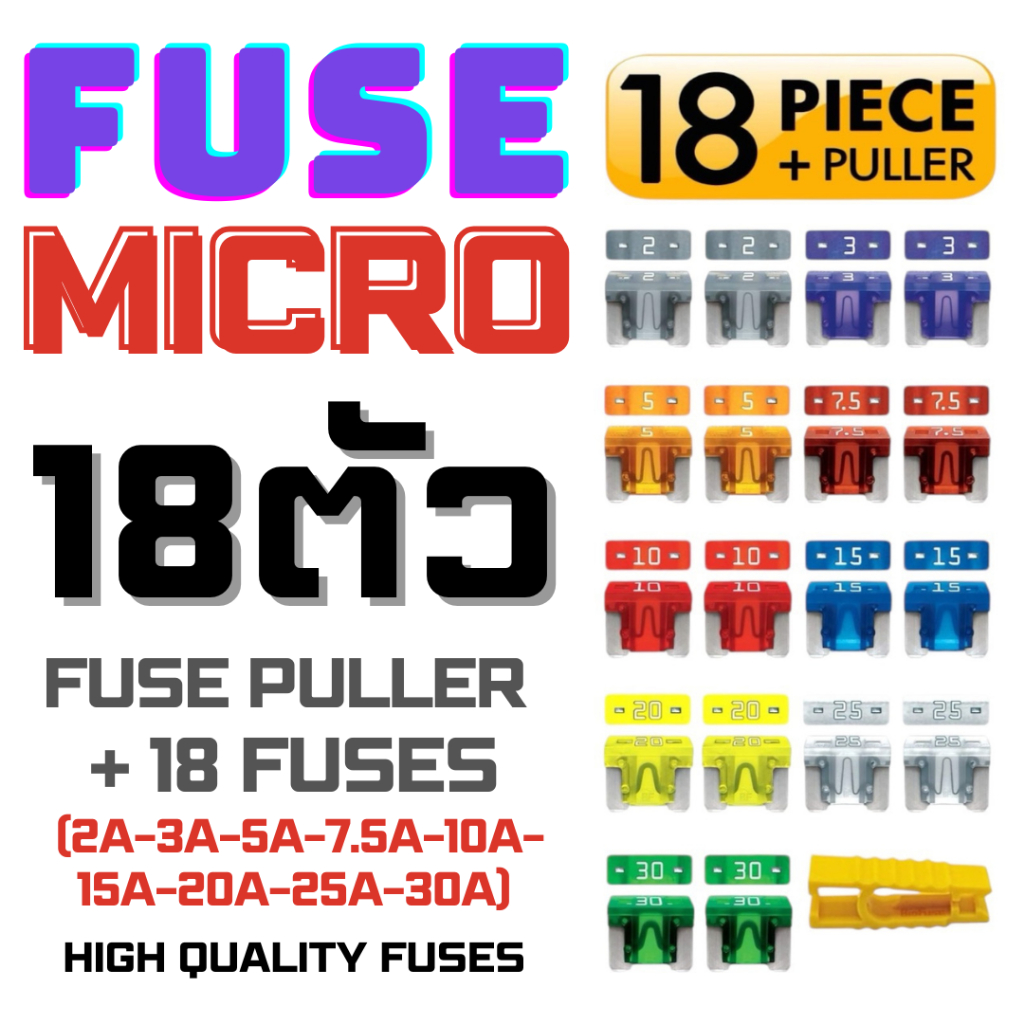 ฟิวส์ MICRO ATT 18 Piece Automotive Car Fuse Assortment Pack (Set of 18 ...