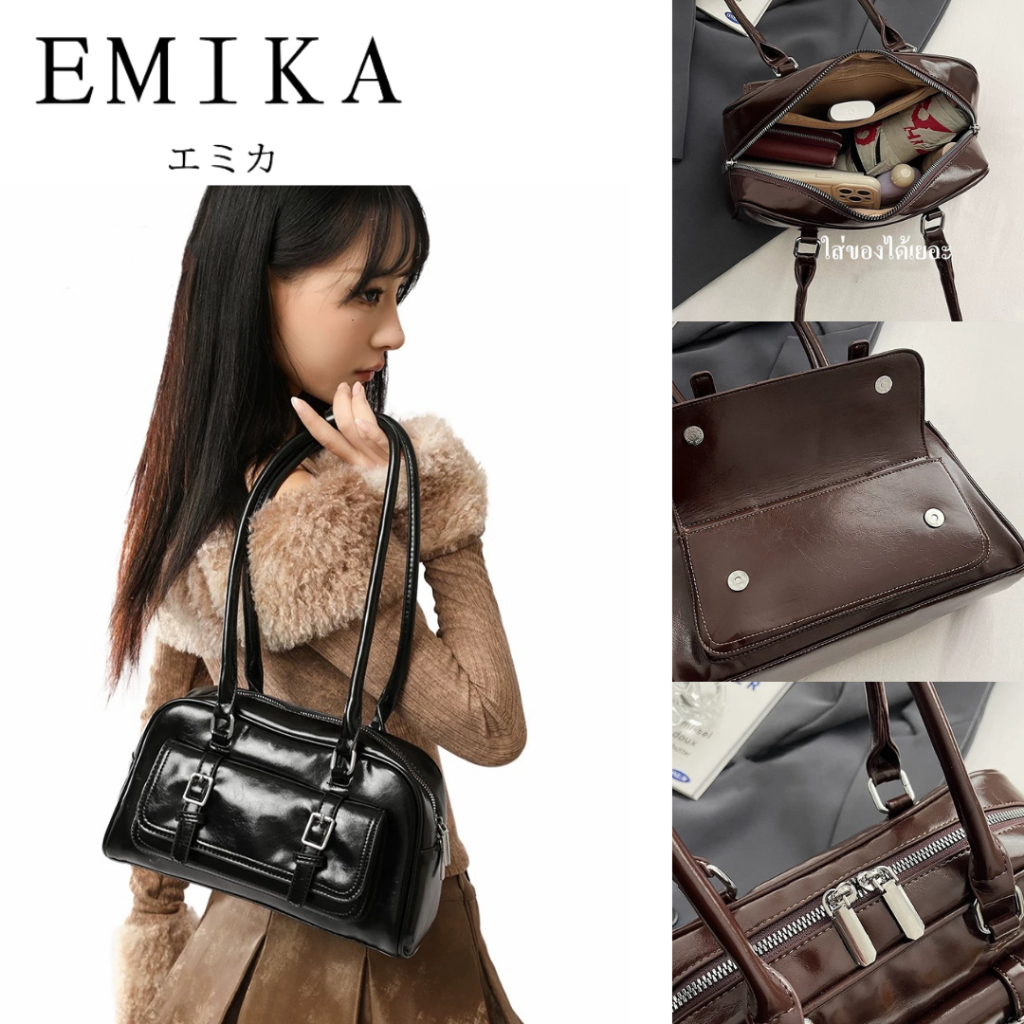 EMIKAกระเป๋าสะพายไหล่ Boston Tote Bag แฟชั่น กระเป๋าแฟชั่น หนังสวย ใส่ ...