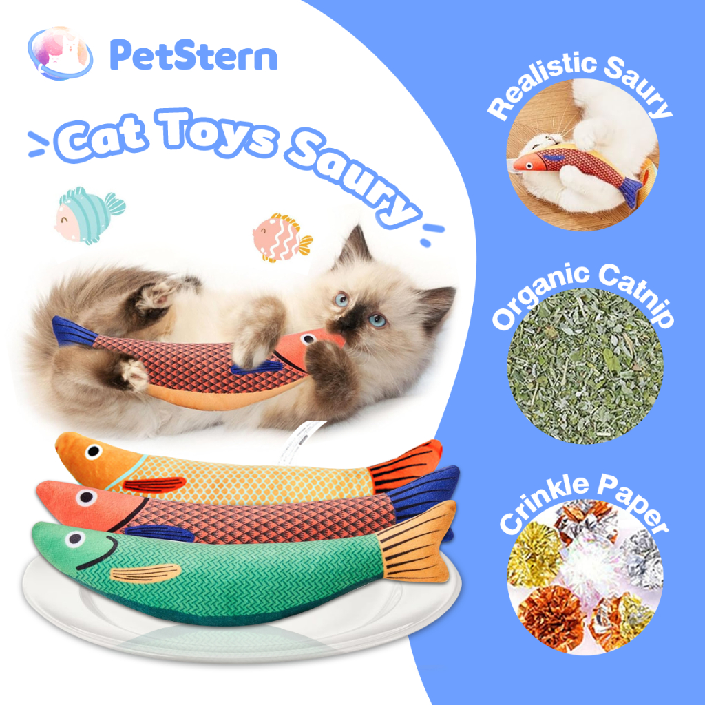 PetStern ของเล่นแมว ปลาแคทนิป เสียง Crinkle นุ่มและทนทาน แมวแบบโต้ตอบสำหรับการออกกำลังกายในร่ม ...