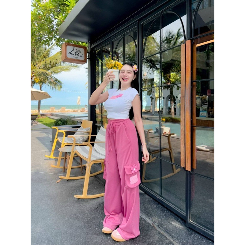 Phapassz - Setผ้ายูนิโคล่เเขนล้ำ แต่งงอะไหล่ มาพร้อมขายาวทรงสวยมีกระเป๋า 2 ข้าง แถมมมีกระเป๋า ...