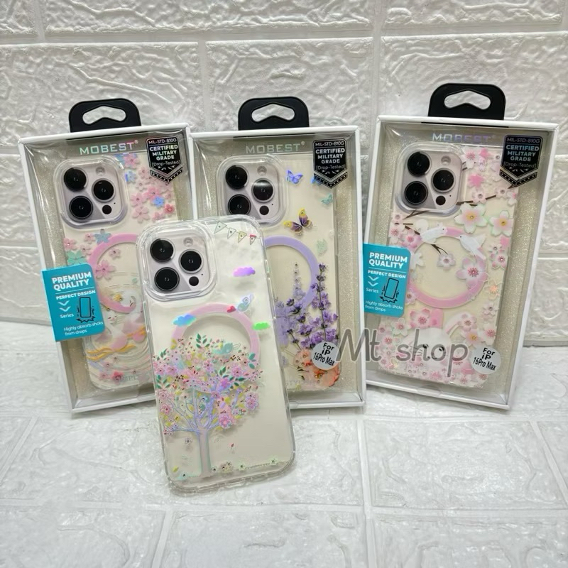 Mobest Case ใสพิมพ์ลาย ฝังเพชร รองรับชาร์จแม่เหล็ก สำหรับรุ่น i15promax ...