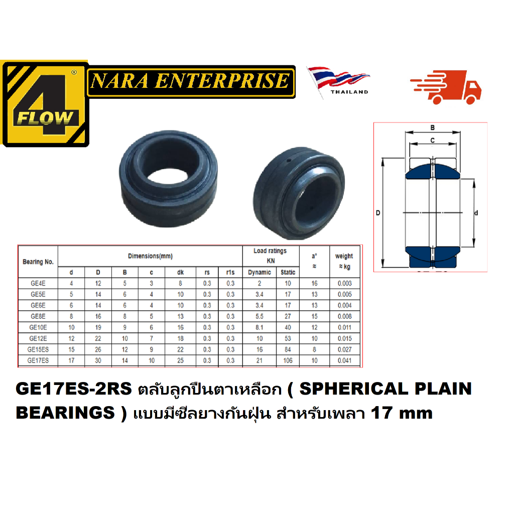 GE17ES-2RS ตลับลูกปืนตาเหลือก ( SPHERICAL PLAIN BEARINGS ) แบบมีซีลยาง ...