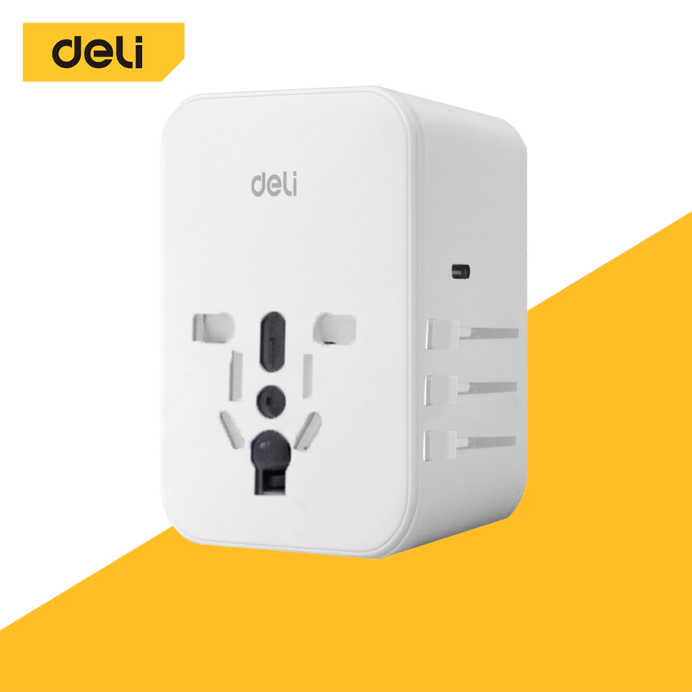 Deli ปลั๊กแปลง อแดปเตอร์แปลงขา หัวชาร์จ ปลั๊กสากล USB A+C ชาร์จเร็ว 75w ...
