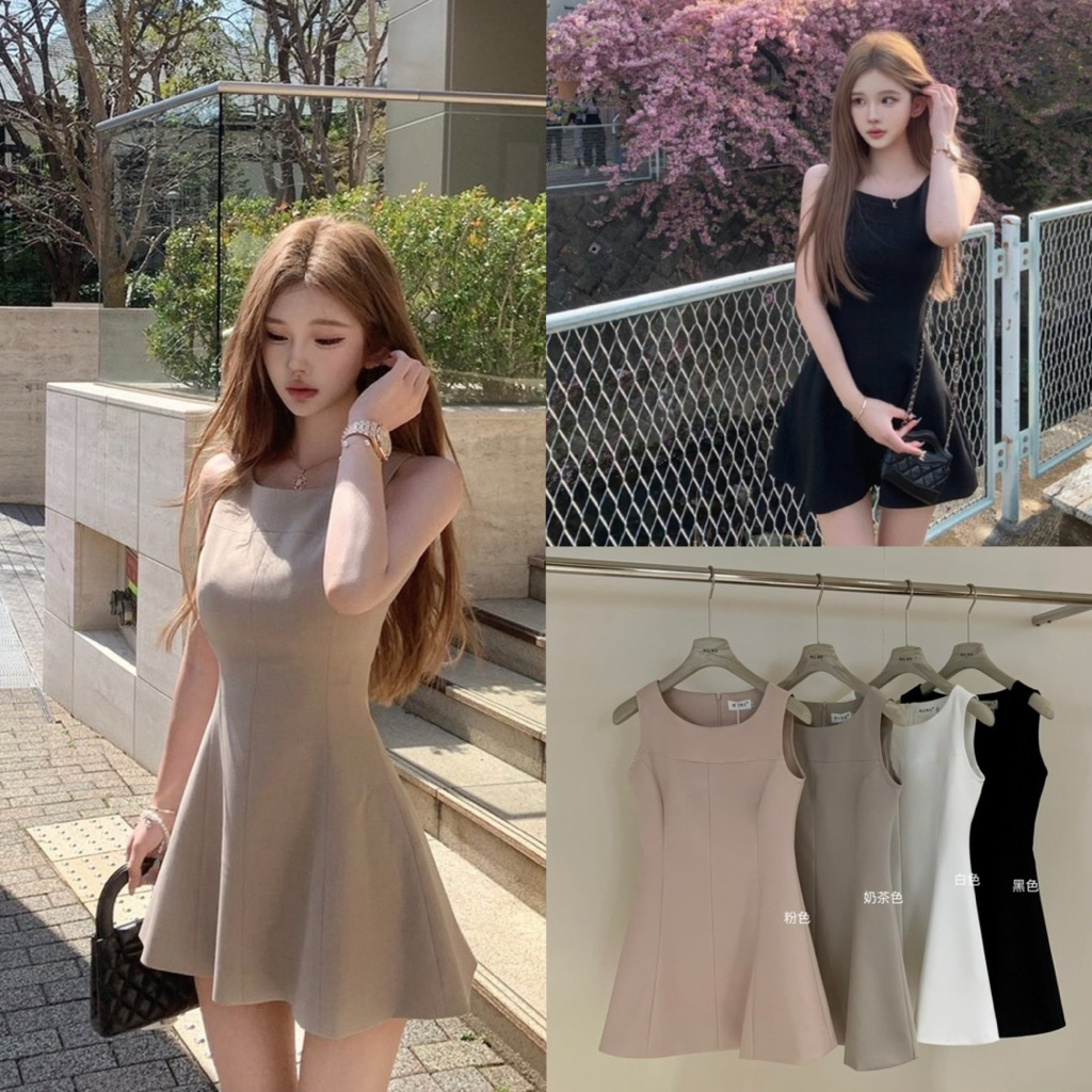 5723# เดรสคอกลม แขนกุด งานซิปหลัง เนื้อผ้าดี ทรงสวย มีซับใน TAG:WG.WE 🇰🇷 | Shopee Thailand