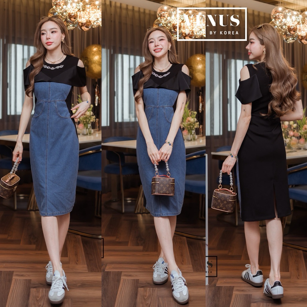 🌈🌿🌸🌺🌼🖤💙🇰🇷 Jeans Patch Cotton OFS DM Maxi Dress | Shopee Thailand