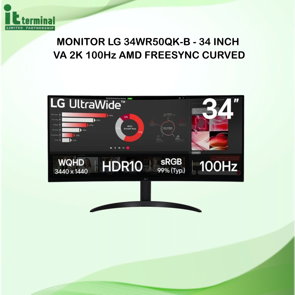 MONITOR (จอมอนิเตอร์) LG 34WR50QK-B - 34 INCH VA 2K 100Hz AMD FREESYNC ...