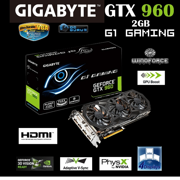 Graphics Card GIGABYTE GEFORCE GTX 960 G1 GAMING 2GB GDDR5 128BIT มือ ...