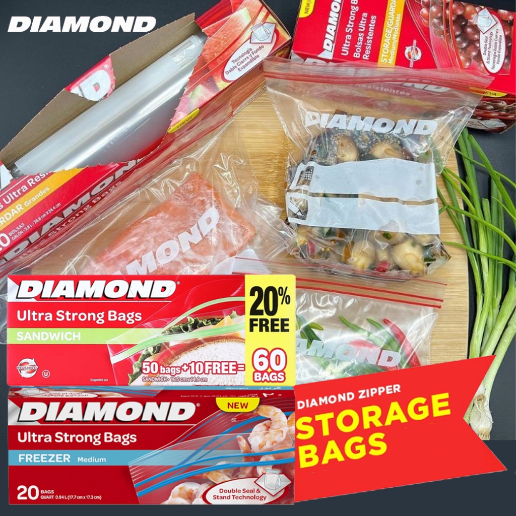Diamond Ultra Strong Storage Bags ไดมอนด์ ถุงซิปสำหรับบรรจุอาหาร 2ขนาด ...