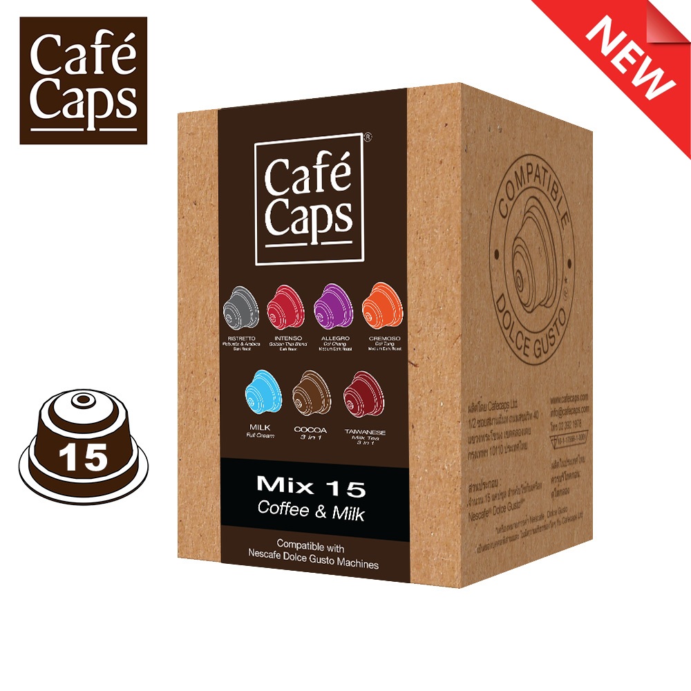 Dolce Gusto Compatible MIX (Coffee, Milk & Cocoa) - Cafecaps (15 Caps ...