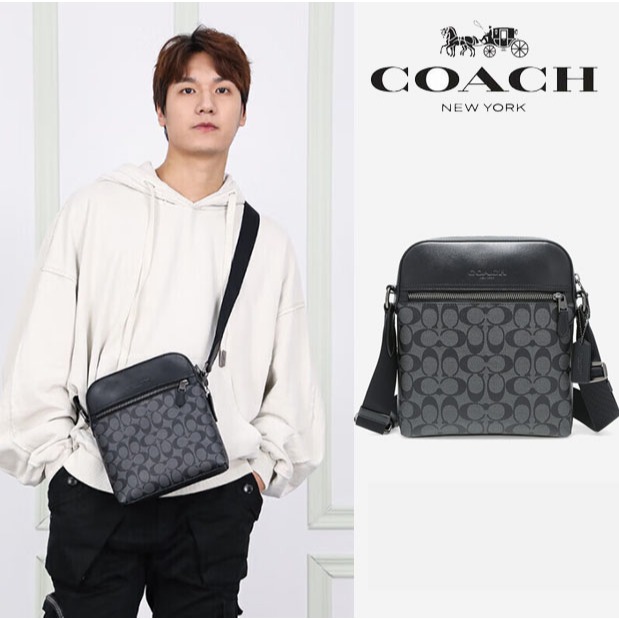 COACH Houston 22 โลโก้นูนผ้าใบเคลือบเสน่ห์ลายเซ็นและกระเป๋าสะพายหนังลูก ...