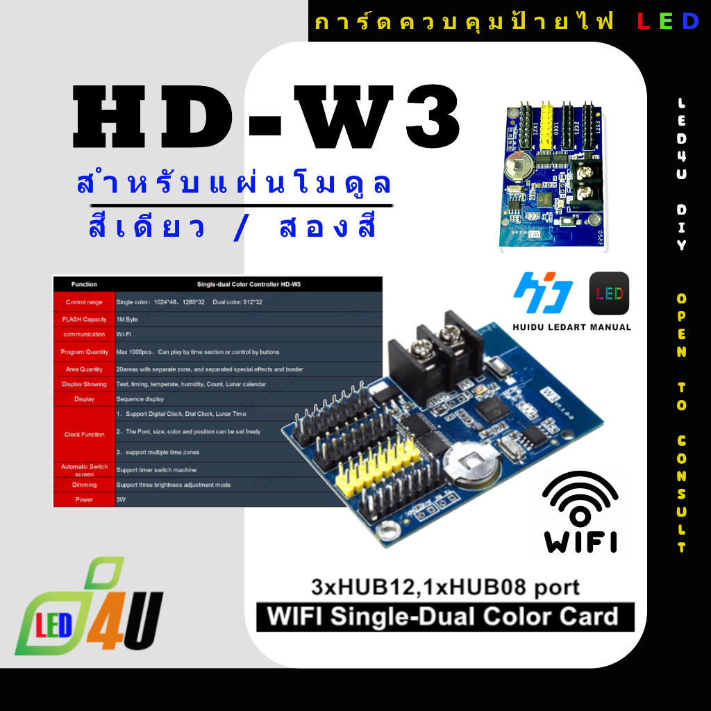 HD-W3 HD-W03 การ์ดควบคุมป้ายไฟ LED ป้ายไฟวิ่ง ป้ายตัวอักษร ป้ายไฟโฆษณา ป้ายร้านค้า ป้ายโปรโมชั่น ...