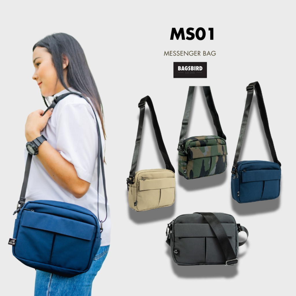 bagsbird รุ่น MS01 กระเป๋าสะพายข้าง ผ้า Matte Nylon ไนลอนพรีเมียมกันละอองนํ้าปรับยาวสูงสุด 25 ...