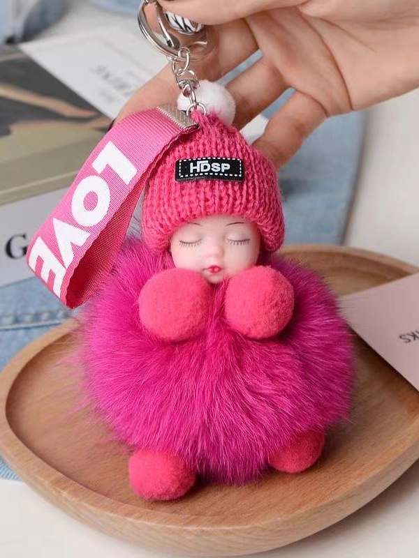 Pompom Sleeping Baby Keychain พวงกุญแจตุ๊กตาปุยน่ารัก TH | Shopee Thailand