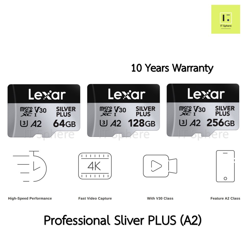 Lexar Professional Silver PLUS microSDXC UHS-I V30 A2 64GB 128GB 256GB ...