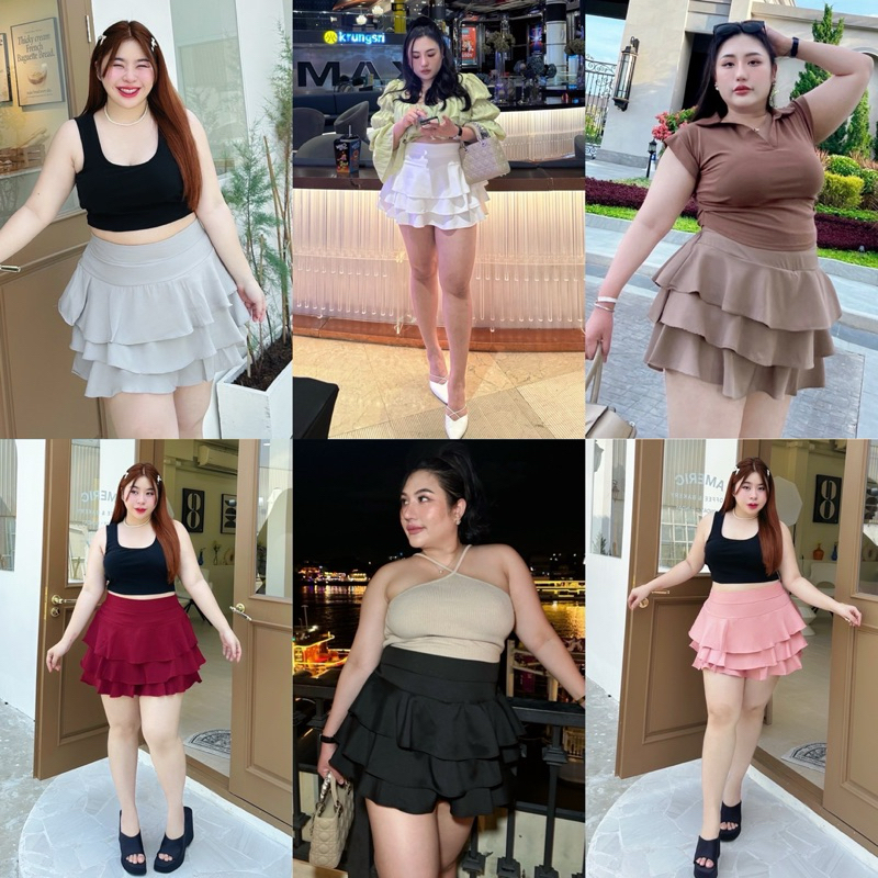 เข้าเพิ่ม พร้อมส่งค่า/MF/ กระโปรงกางเกงสาวอวบ ระบาย3ชั้น #เสื้อผ้าไซส์ใหญ่ สาว อ้วน พลัสไซส์ ...