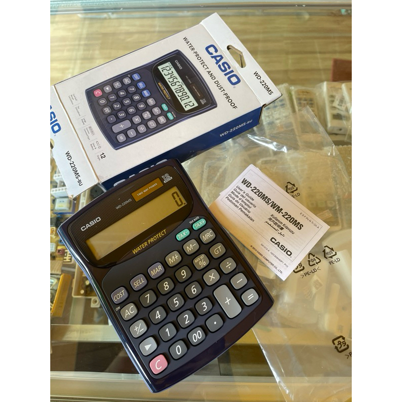 Casio Calculator เครื่องคิดเลข คาสิโอ รุ่น WD-220MS-BU แบบกันน้ำ 12 หลัก สีฟ้า | Shopee Thailand