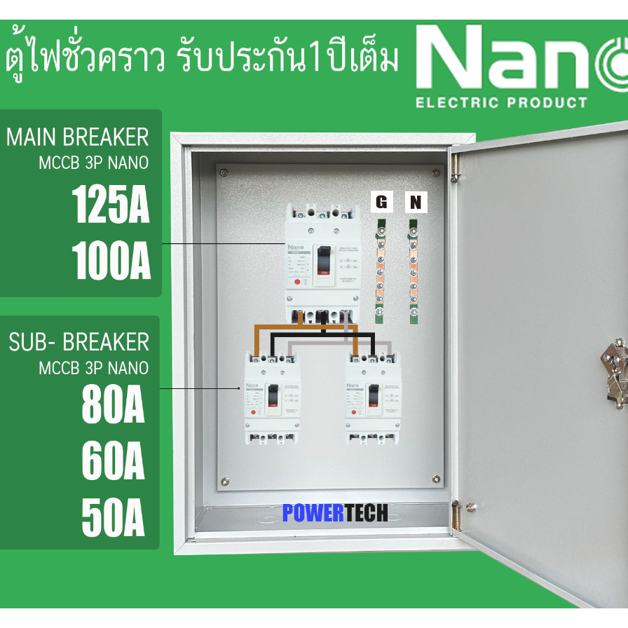 ตู้ DB ตู้แยกเบรคเกอร์ MAIN MCCB NANO 3P 125A 100A ลูกย่อย NANO Sub-Breaker 3P 80A 60A 50A 2 ชุด ...