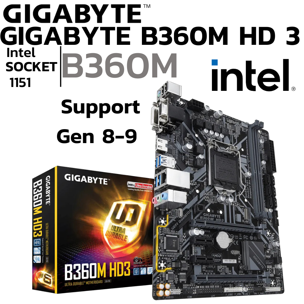 MAINBOARD (เมนบอร์ด) 1151 GIGABYTE B360M HD3 DDR4 Support Gen8 Gen9 | Shopee Thailand
