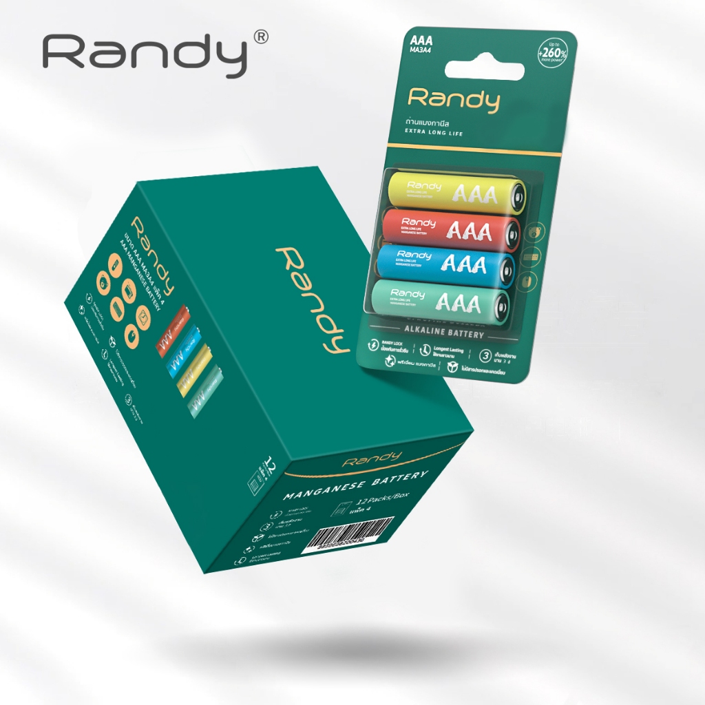 [ซื้อ3แผง แถม1แผง] Randy Battery แมงกานีส ถ่าน AAA ความจุสูง ถ่านวิทยุ ...
