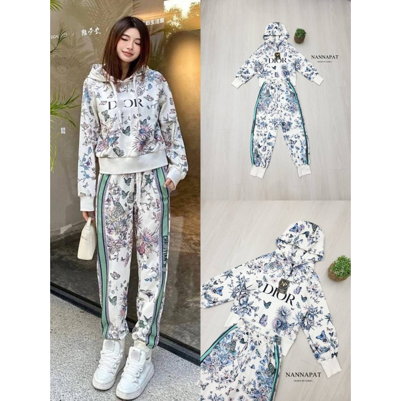 M10 งานป้าย Nannapat Set ชุดเซ็ทกางเกงวอร์มขายาวลายกราฟฟิค สำหรับผู้หญิง เสื้อผ้าแฟชั่นผู้หญิง ...