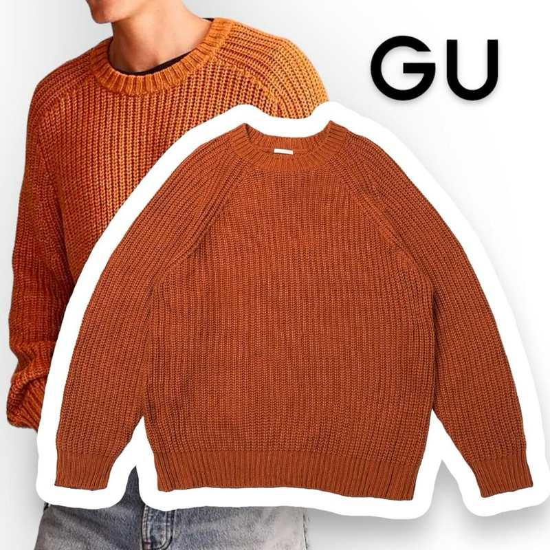 GU knit sweater เสื้อไหมพรมเนื้อค่อนค่างหนา สีอิฐ ผ้านุ่ม สีดี มี ...