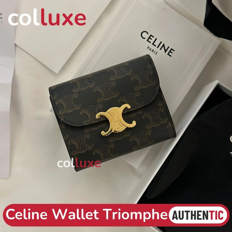 👜เซลีน Celine Women's Bifold & Trifold Wallets กระเป๋าเงิน TRIOMPHE Wallet กระเป๋าสตางค์ ขนาด ...