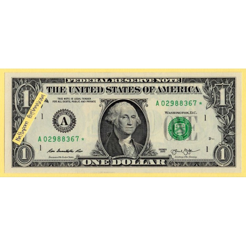 ธนบัตร USA One Dollar Bill ปี 2013 (Boston) /Star Replacement Note ...