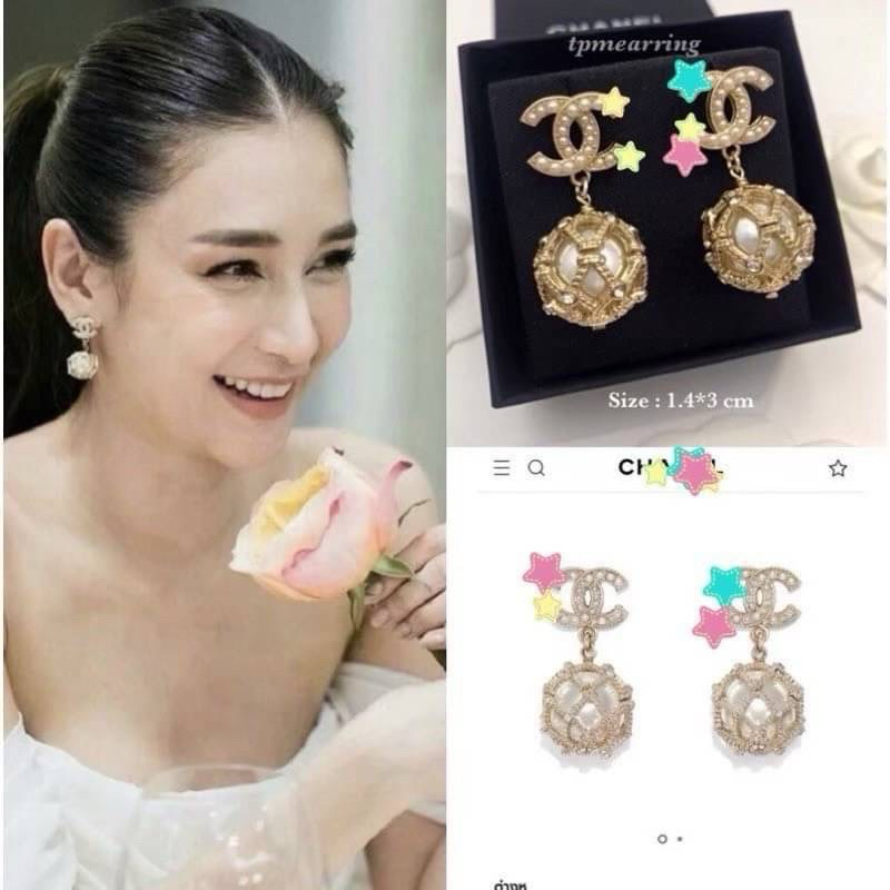 ต่างหูสีทองห้อยมุก งานสวย ก้านเงินแท้ cpn | Shopee Thailand