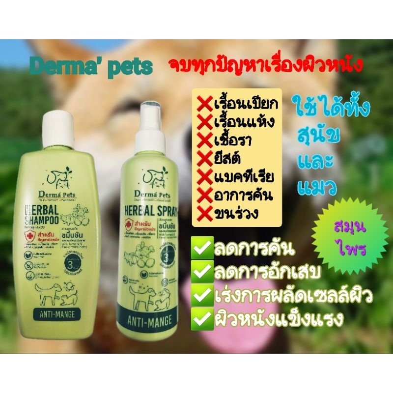 Derma' pets แชมพูและสเปรย์สำหรับสัตว์เลี้ยงทำจากสมุนไพรธรรมชาติ ...