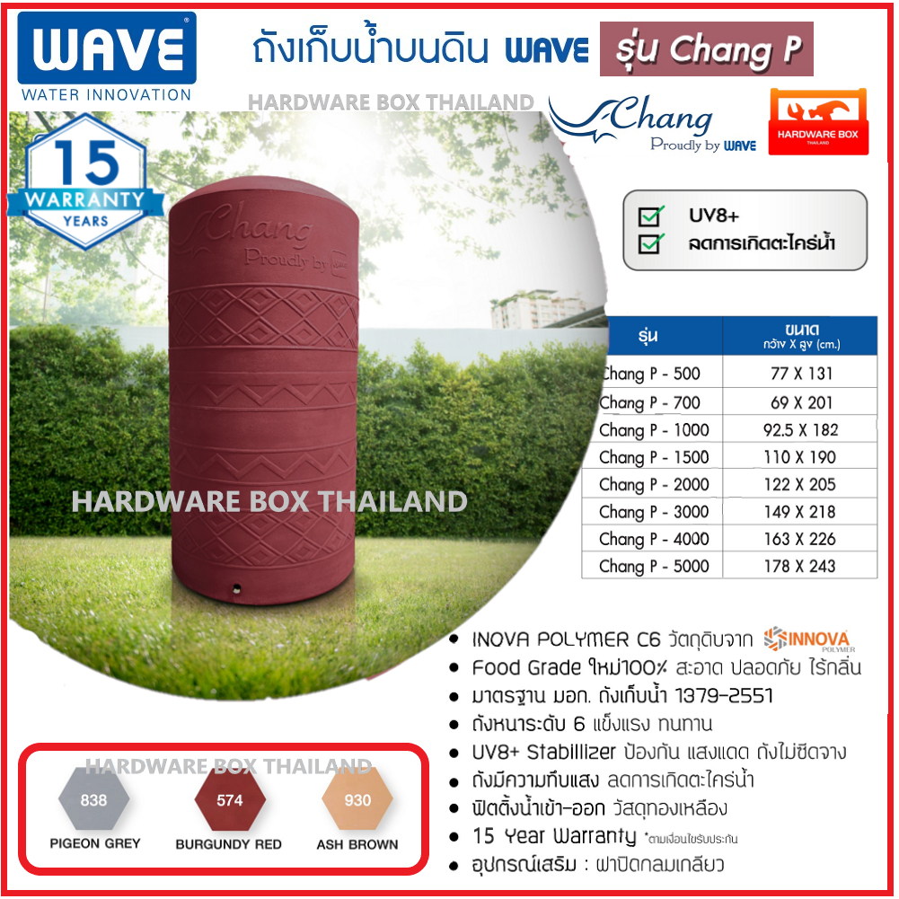 WAVE ถังเก็บน้ำ รุ่นช้าง พี CHANG P แถมลูกลอย MAXFLOW รับประกัน 15 ปี | Shopee Thailand