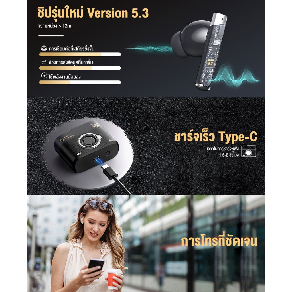 Onikuma T18 Wireless Earphone หูฟังไร้สายมาพร้อมเคสชาร์จรูปทรงกล้องถ่าย ...