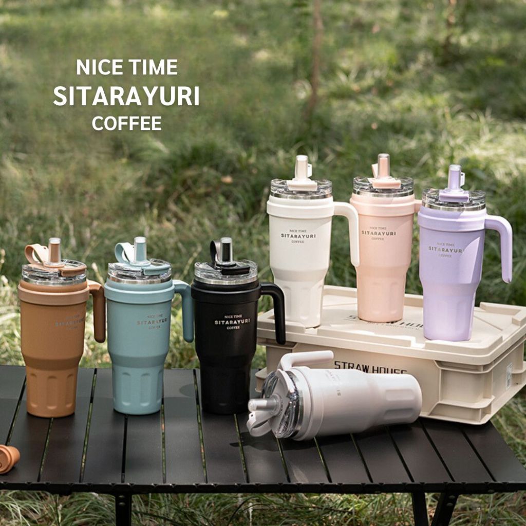 SITARAYURI แก้วยูริหูจับข้าง เก็บอุณหภูมิร้อน&เย็น สแตนเลส304 เปิดจิบดื่มหรือดูดจากหลอด 2 แบบได้ ...