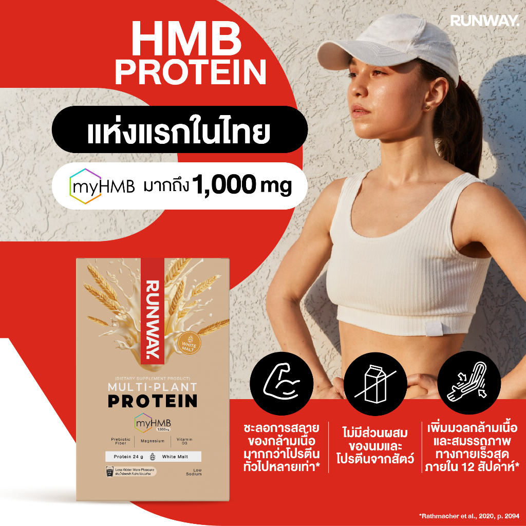 โปรตีนพืช RUNWAY HMB Protein ชะลอกล้ามเนื้อสลาย โปรตีนพืช โซเดียมต่ำ รส ...
