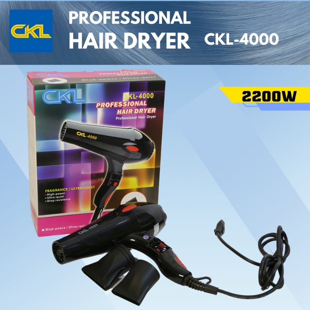 ไดร์เป่าผมCKL มืออาชีพ รุ่น CKL-4000 สีดำ กำลังไฟ 1600W เป่าแรง แห้ง ...