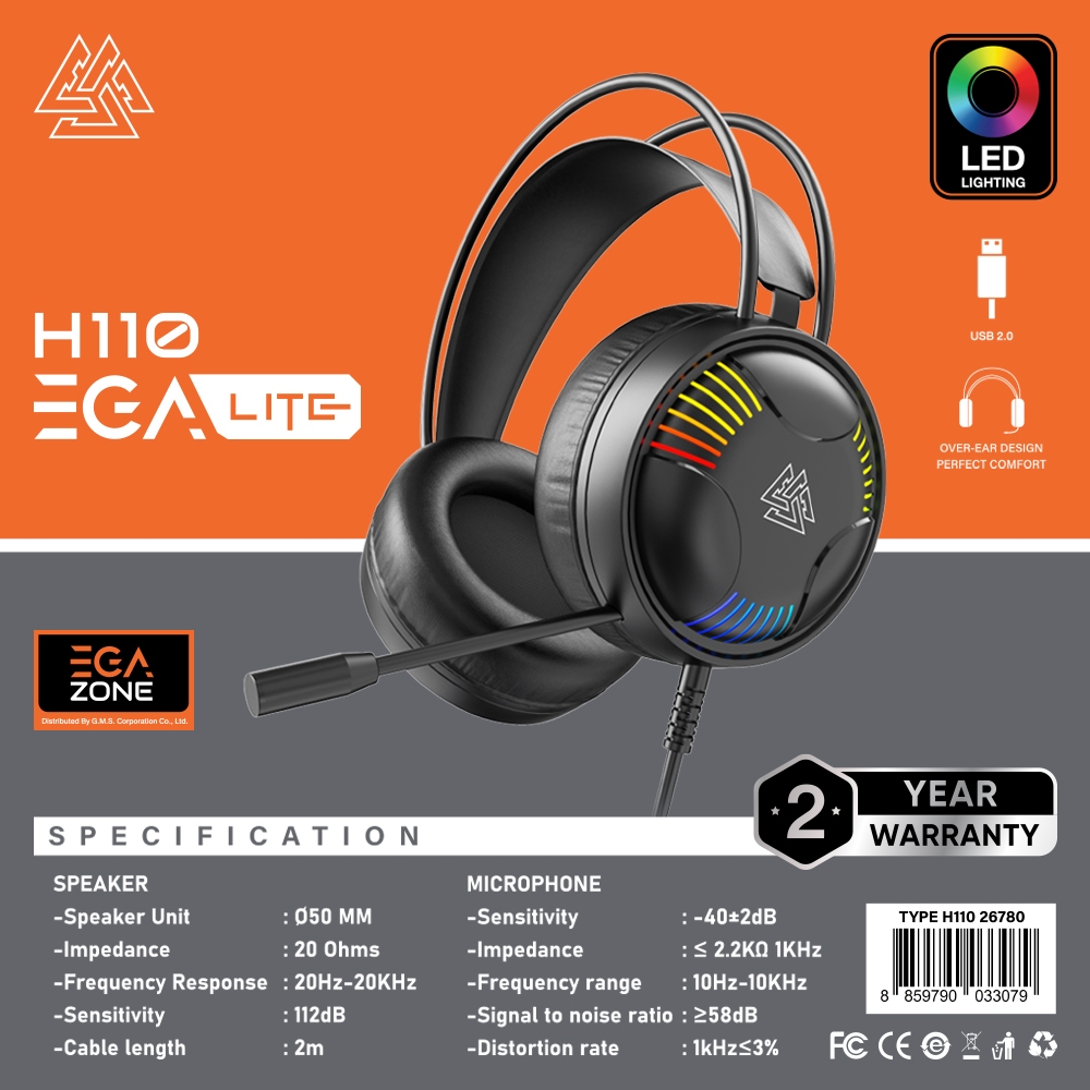 หูฟังเกมมิ่ง Gaming Headset สาย USB2.0 ขนาดใหญ่ ใช้งานง่าย มีไฟ LED EGA ...