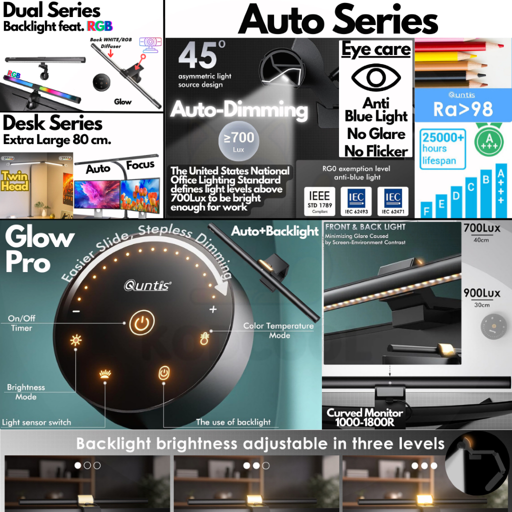 Quntis ScreenLinear Auto Series Monitor Light Bar โคมไฟแขวนจอคอม ปรับแสงอัตโนมัติ ถนอมสายตา ไฟ ...