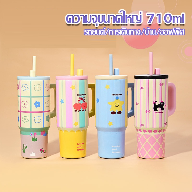 จัดส่งจากกรุงเทพ🚚แก้วเยติ 304 มีหูหิ้ว กระติกน้ําเก็บอุณหภูมิ ใหม่การ์ตูน ใหญ่ความจุ710ml-217 ...