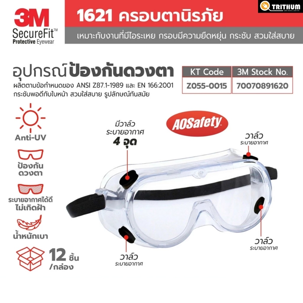 แว่นตา 3M ป้องกันสารเคมี รุ่น NO.1621 | Shopee Thailand