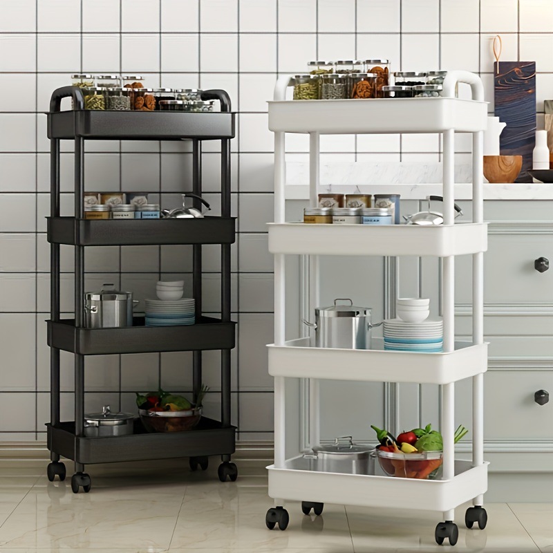 Plastic trolley storage rack with 3 or 4 tiers, equipped with wheels ...