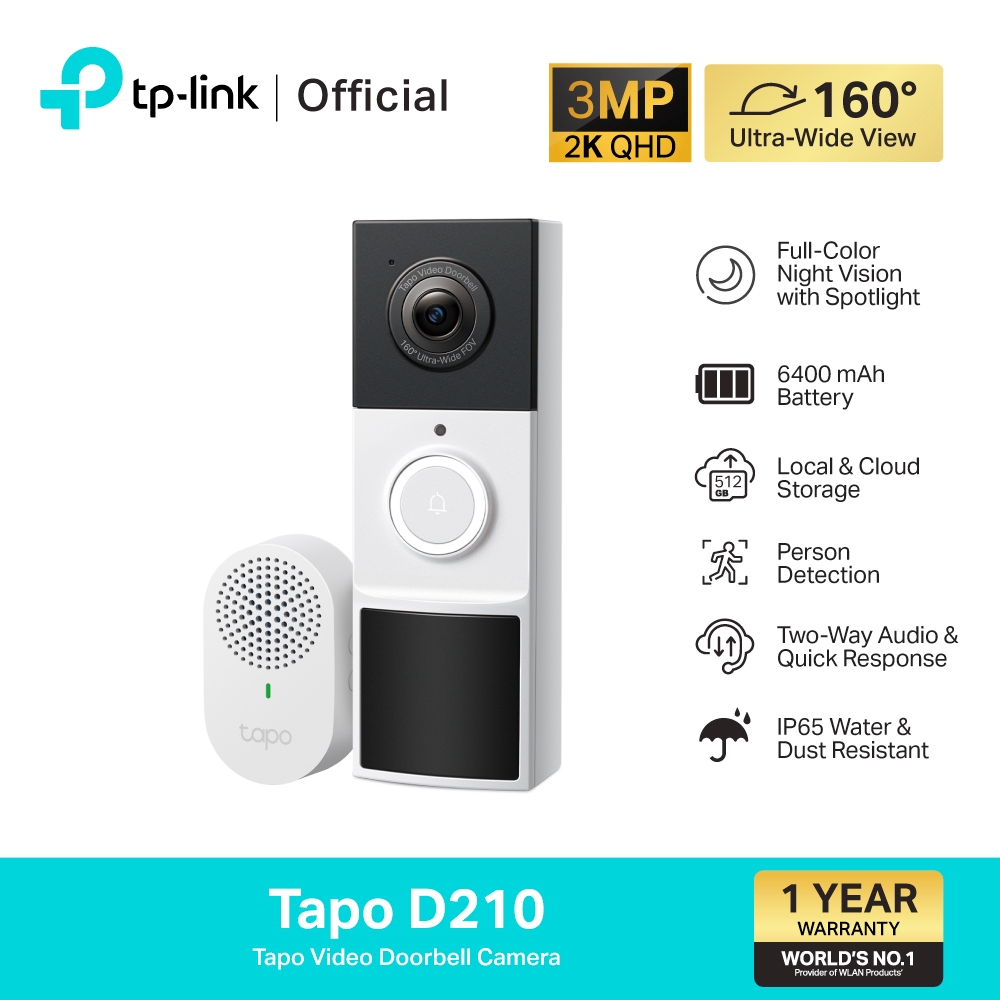 TP-Link Tapo D210 Video Doorbell Camera กริ่งประตูอัจฉริยะ กล้อง 2K ภาพ ...