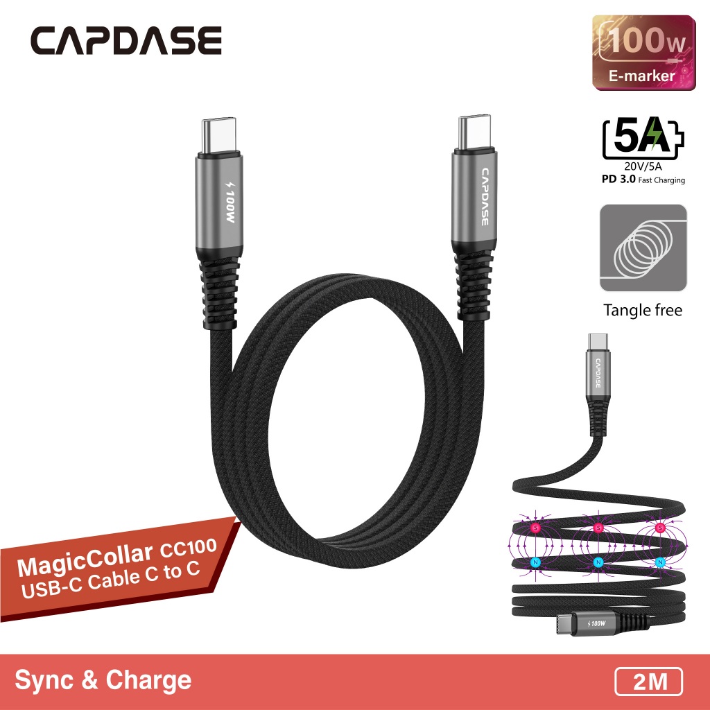 CAPDASE MagicCollar-CC100 USB-C To USB C 100W Sync and Charge Cable 2M ...