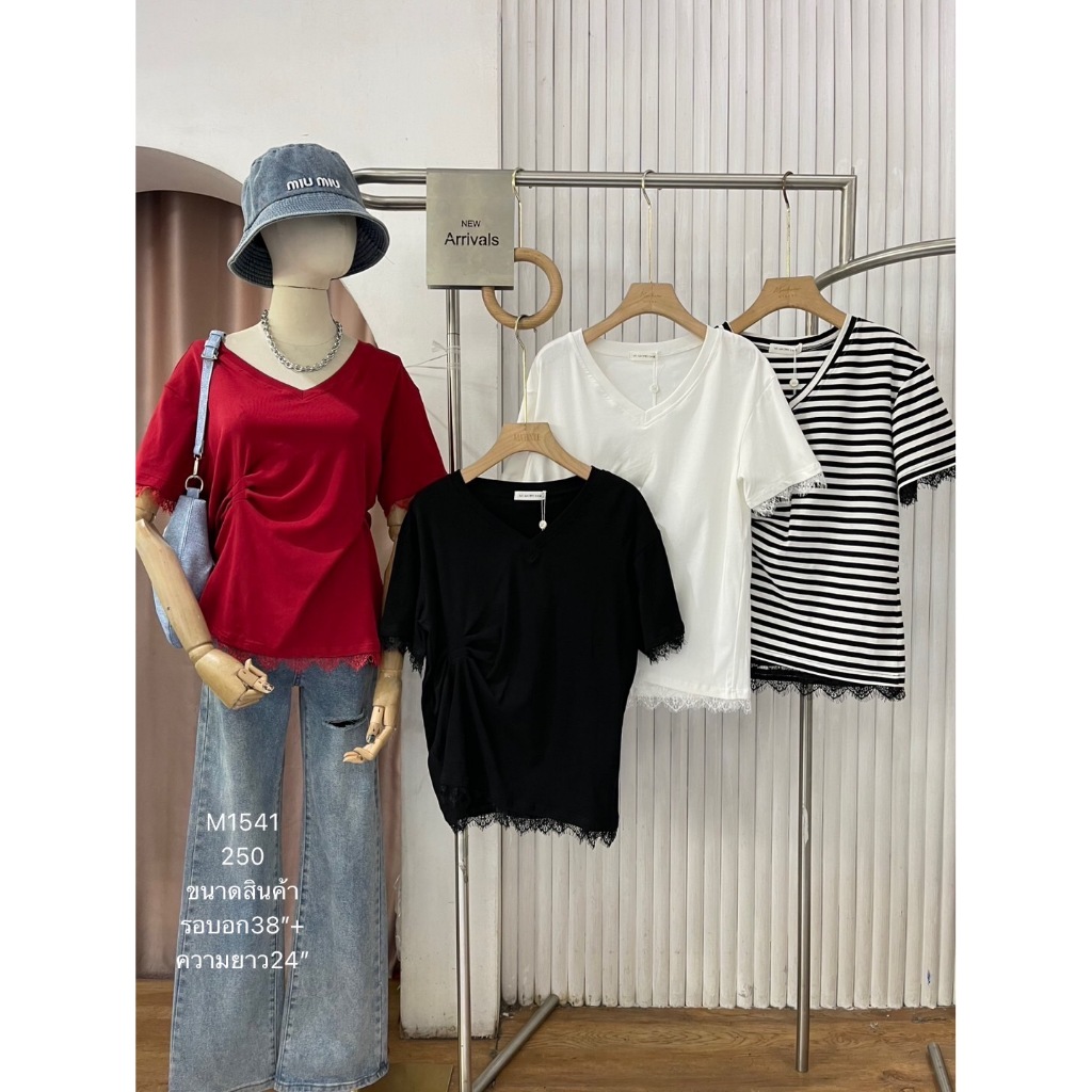 [พิมพ์โค้ด SISDEC ลด 60.- ] M1541 เสื้อยืด รุ่นใหม่ล่าสุด 3 สีพร้อมส่ง ดีเทลจับจีบข้างน้าาา 250 ...