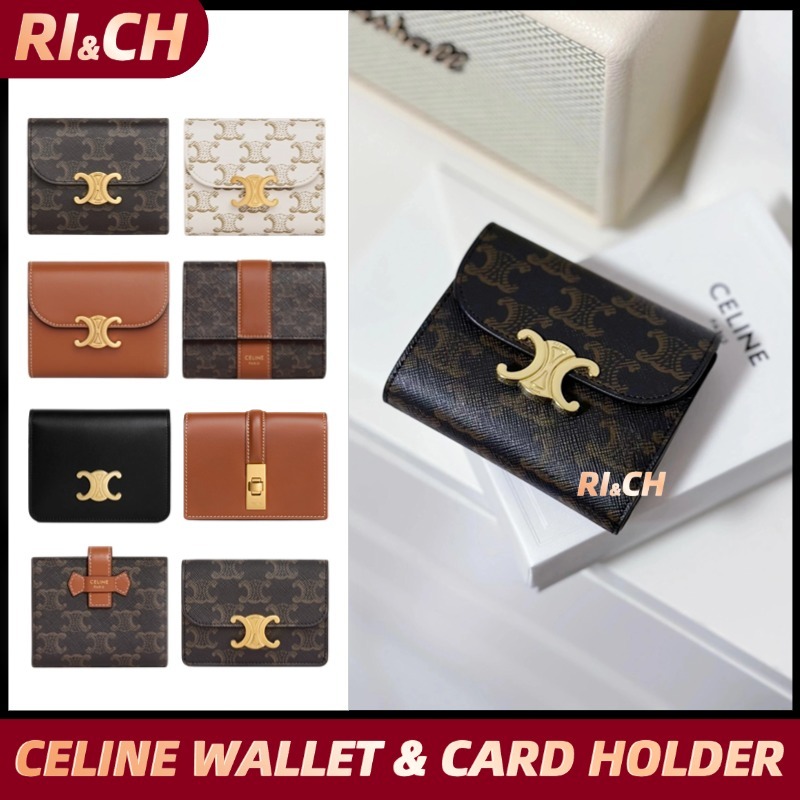 Celine Wallet Triomphe Women's Wallets กระเป๋าสตางค์พร้อมฝาพับ TRIOMPHE ขนาดเล็ก Card holder ...