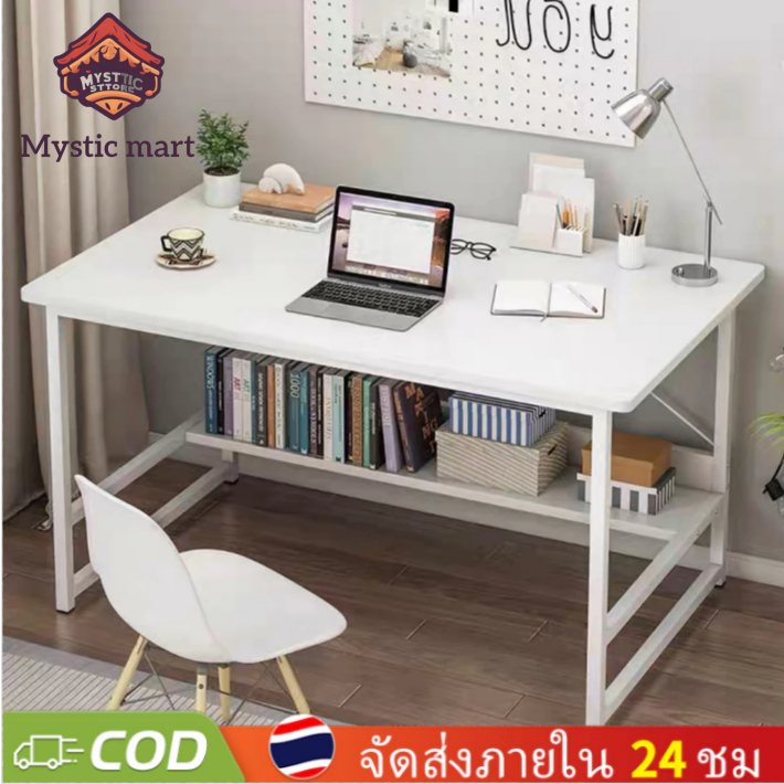 desk โต๊ะทำงาน ขาเหล็กหนา 120/100/80CM โต๊ะคอม 2ชั้น Computer Desk การ ...